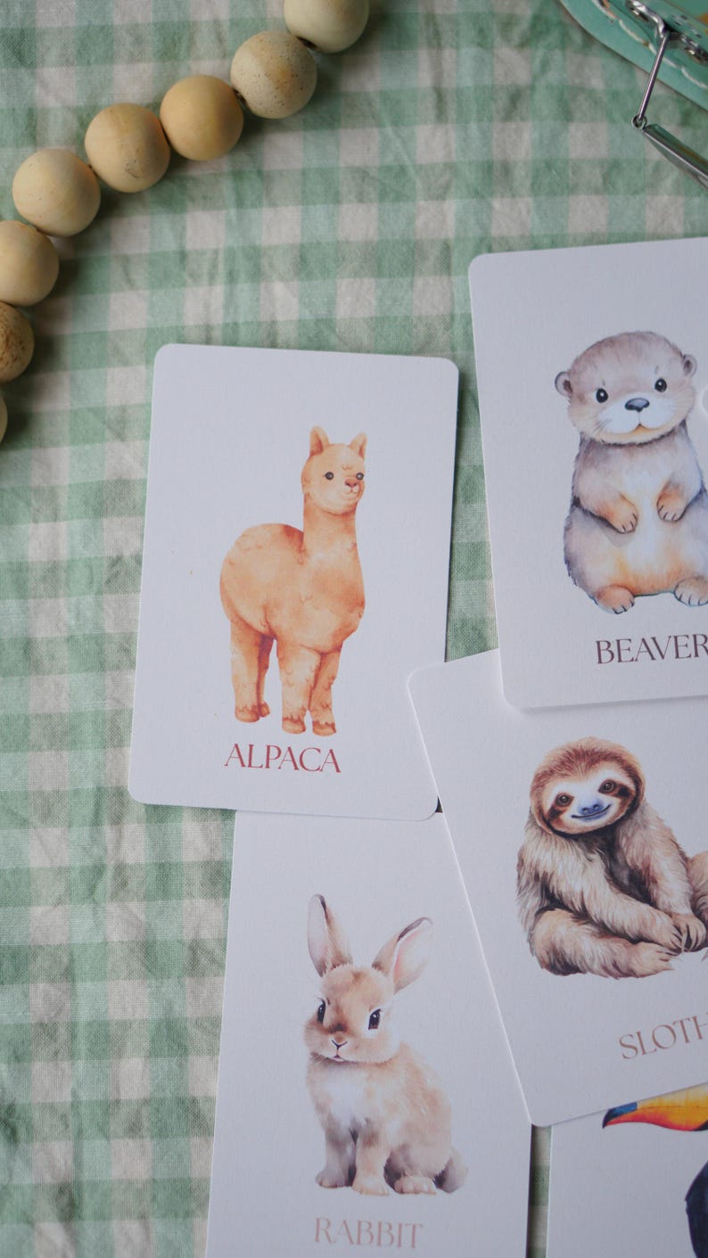 Montessori Flashcards Animals | Watercolor Preschool Learning Cards ...