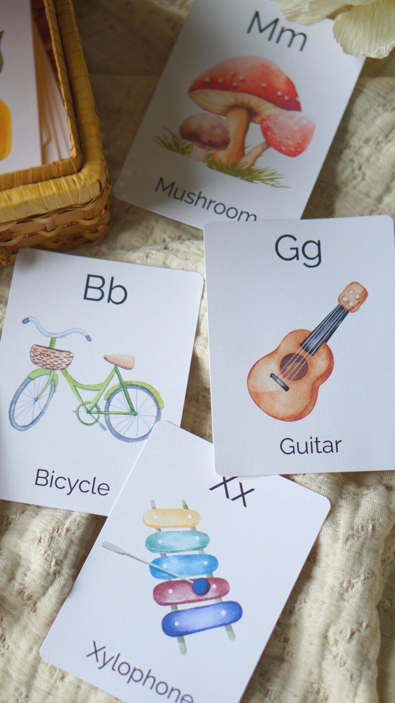 Montessori Flashcards Alphabet | Watercolor Preschool Learning Cards ...
