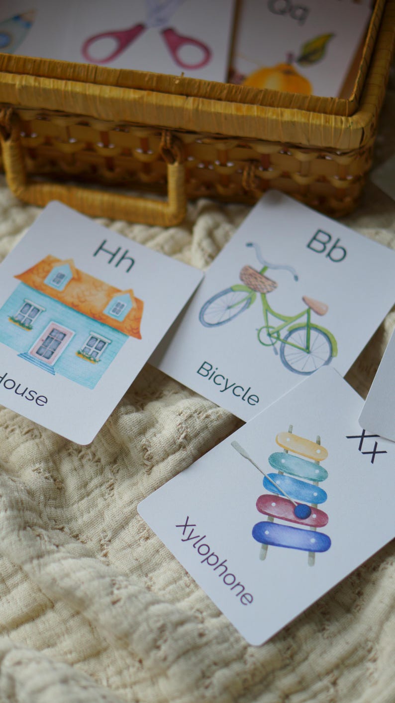 Montessori Flashcards Alphabet | Watercolor Preschool Learning Cards ...
