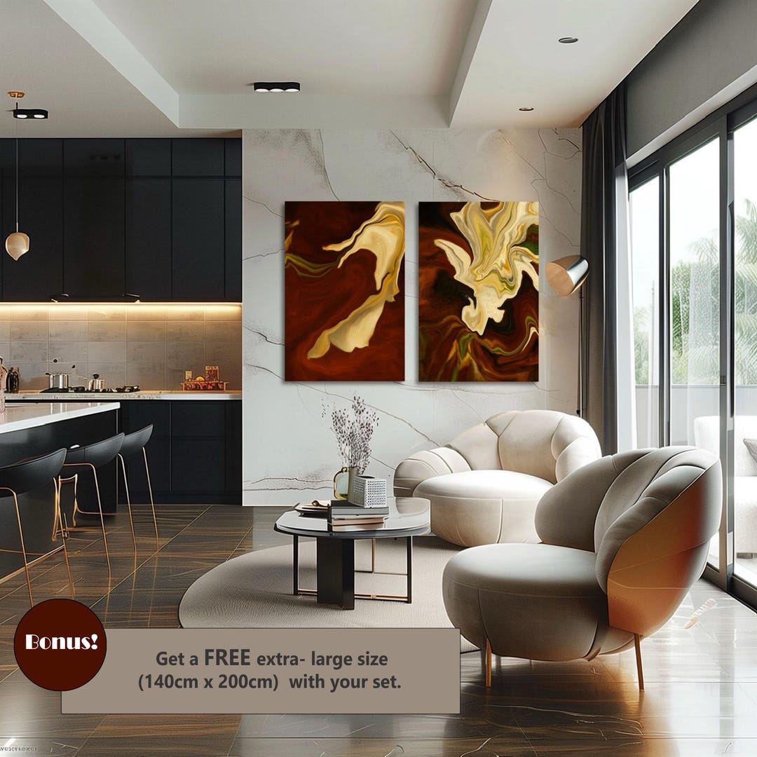 Golden Abstract Diptych, Modern Home Decor Art Prints (digital Download ...