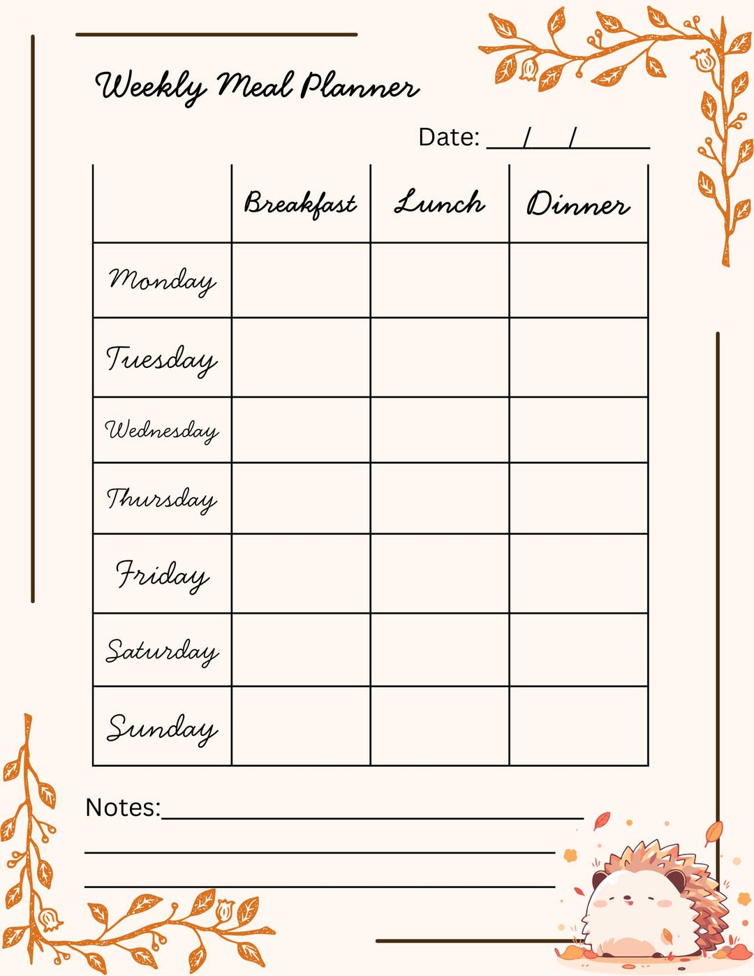 Autumn Weekly Meal Planner - Etsy