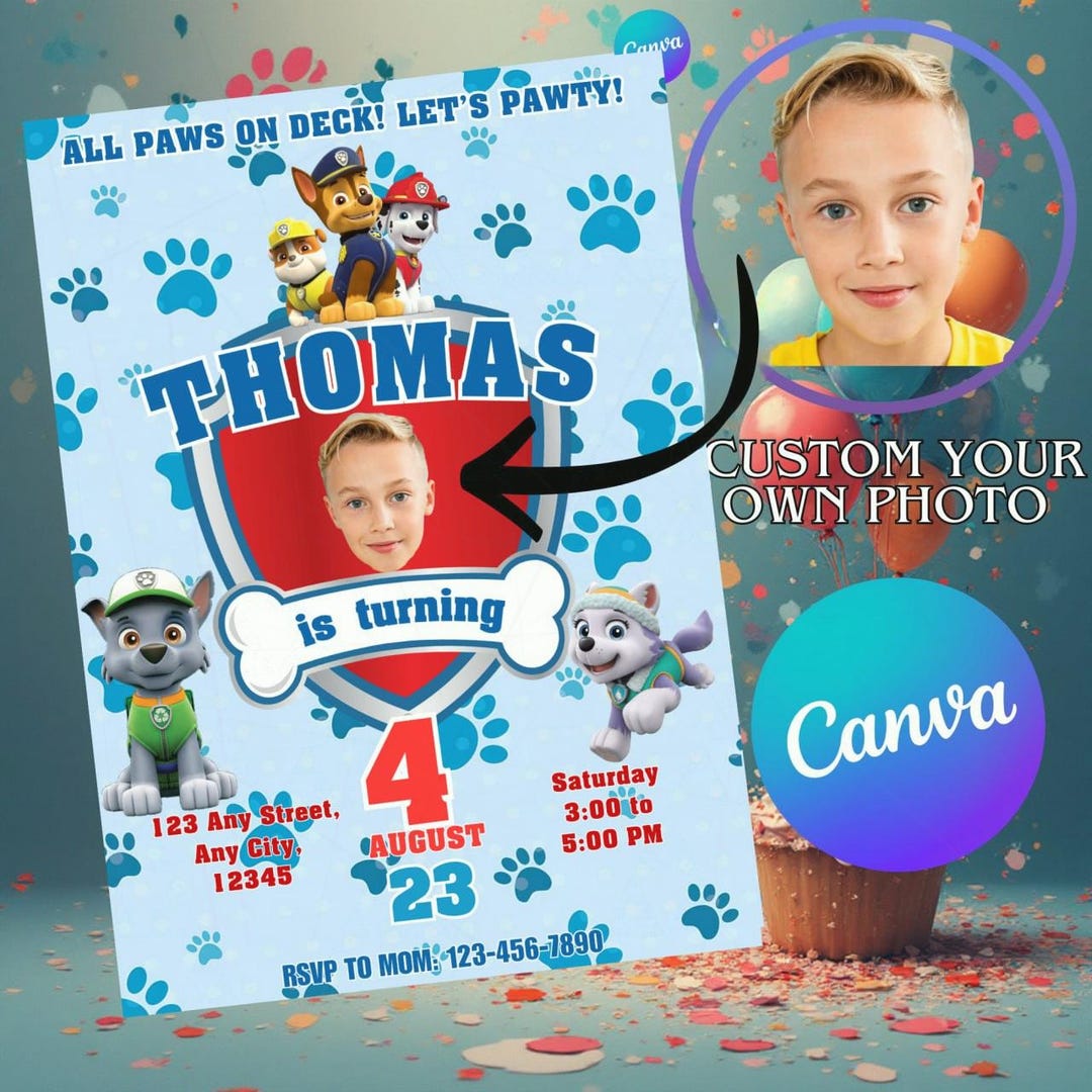 Personalized Invite | Editable Paw-ty Birthday Invitation Template ...