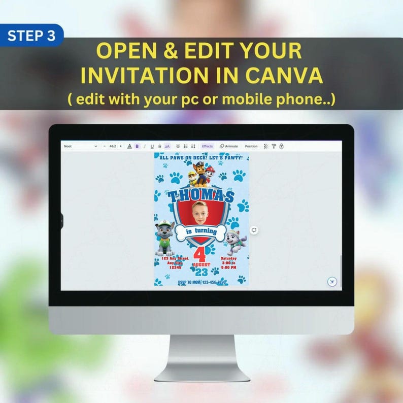 Personalized Invite | Editable Paw-ty Birthday Invitation Template ...