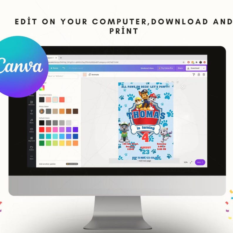 Editable Paw-ty Birthday Invitation Template | Puppy Patrol Pup Crew ...