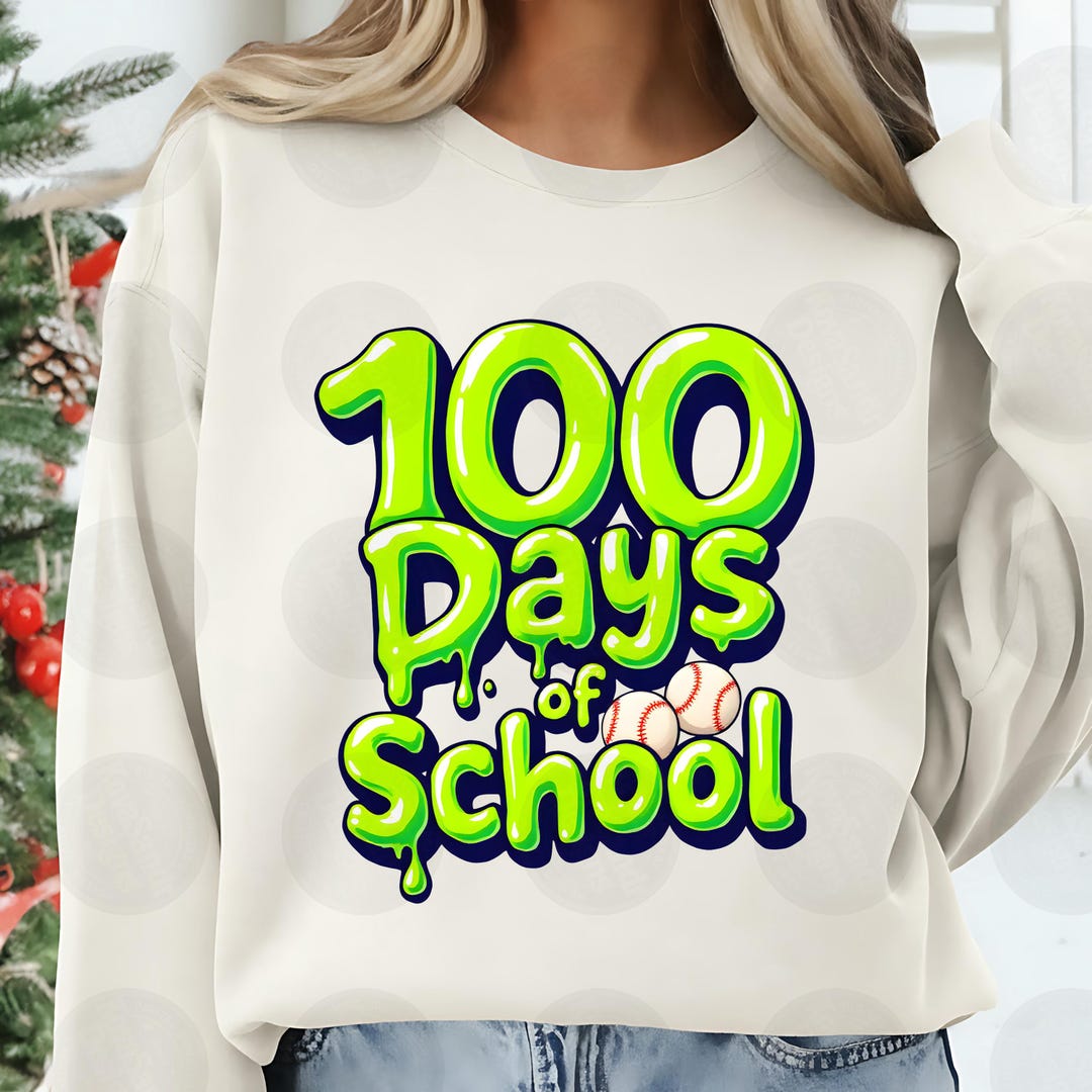 100 Days of School Baseball Slime PNG, Dripping Number One Hundred ...