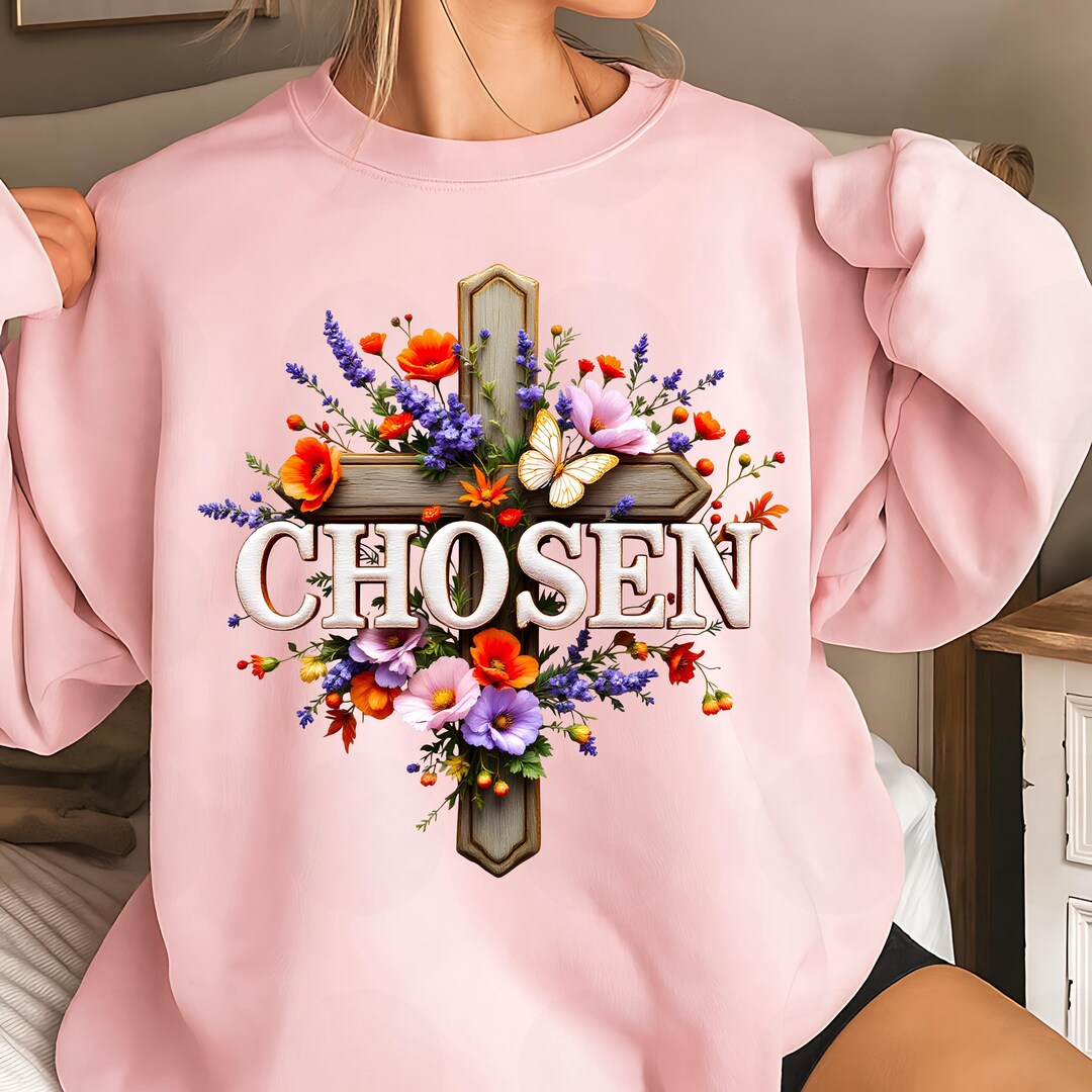 Chosen Cross PNG, Floral Wooden Scripture Design, Butterfly Christian ...