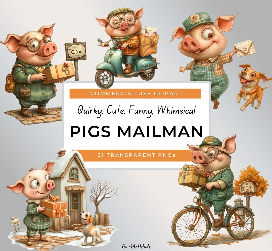 21 PNG, Quirky Cute Pigs, Quirky Pigs Mailman Clipart, Cute Pig Mailman ...