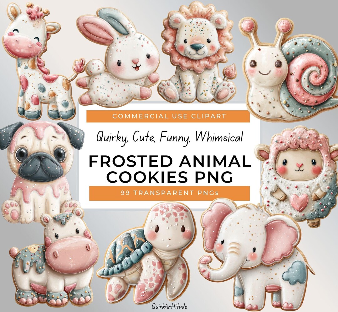 Frosted Animal Cookie Clipart, Cute Iced Animal Cookie PNG, Cute Cookie ...