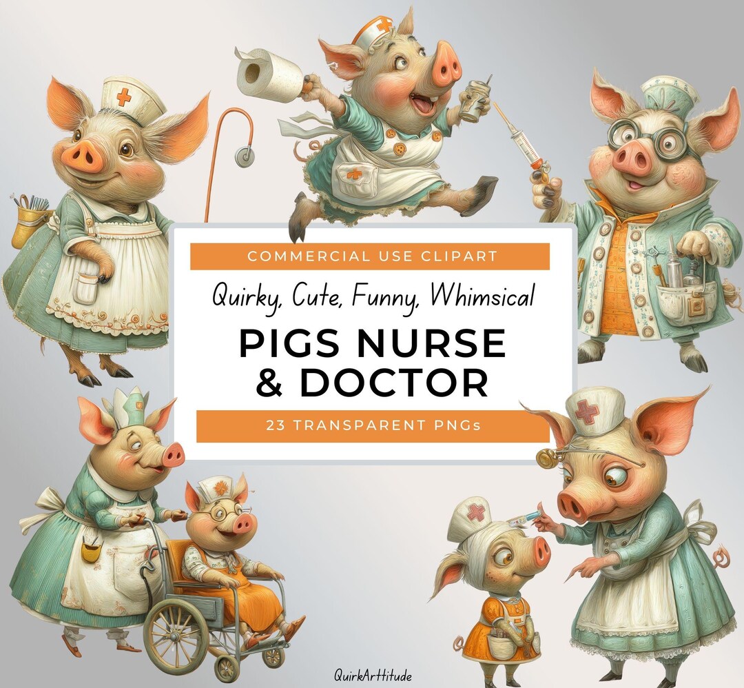 23 PNG, Quirky Cute Pigs, Quirky Pigs Nurse Clipart, Cute Pig Doctor ...