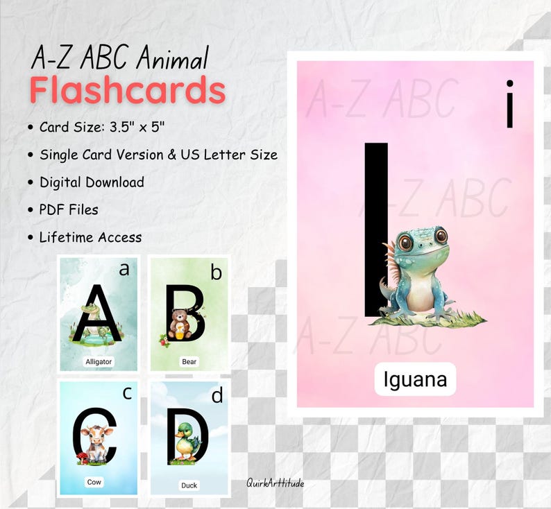A-Z ABC Animal Flashcards for Kids, Illustrated Alphabet Learning Flash ...