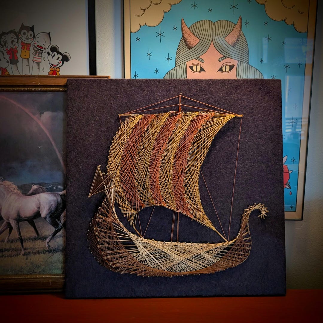 Vintage String Art - Viking Ship Brass Pins 18x18" - Etsy
