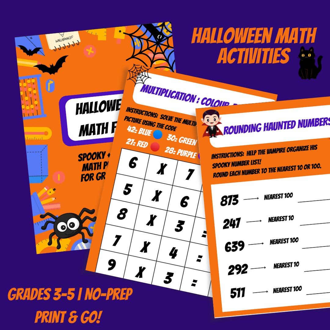 Halloween Math Packet Grades 3-5 | Fun Printable Worksheets | Area ...