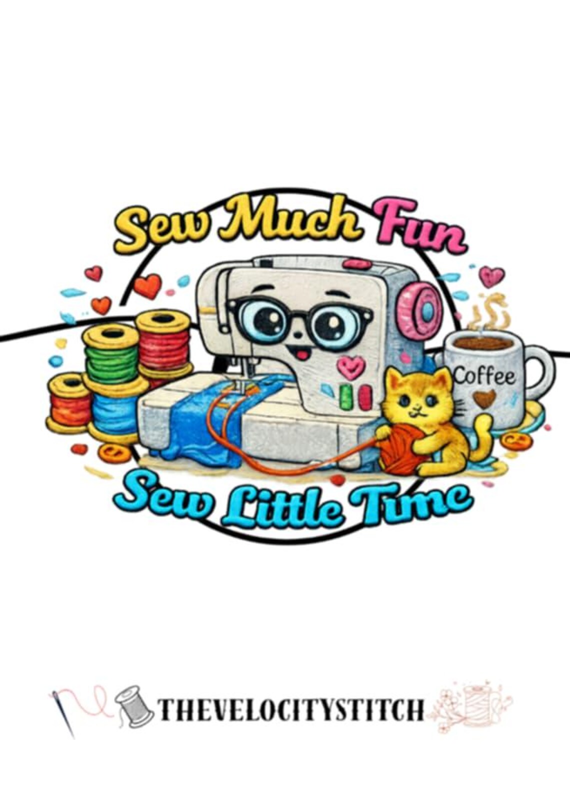 Sewing Machine Cover Embroidery Design | Cat, Coffee, Spools (8x10 Hoop ...