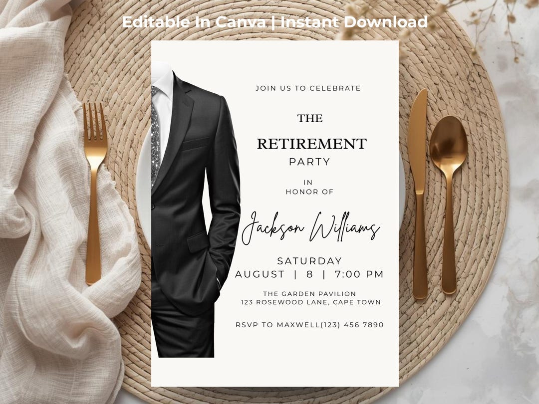 Elegant Retirement Party Invitation | Formal Mens Celebration (canva ...