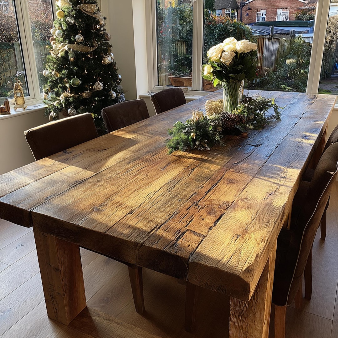 Handmade Solid Oak Dining Table – Rustic Farmhouse Style, Custom Walnut ...