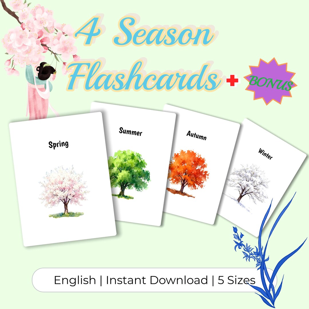 Four Season Flashcards, 4 Cards, Preschool Learning Printable, Kids ...