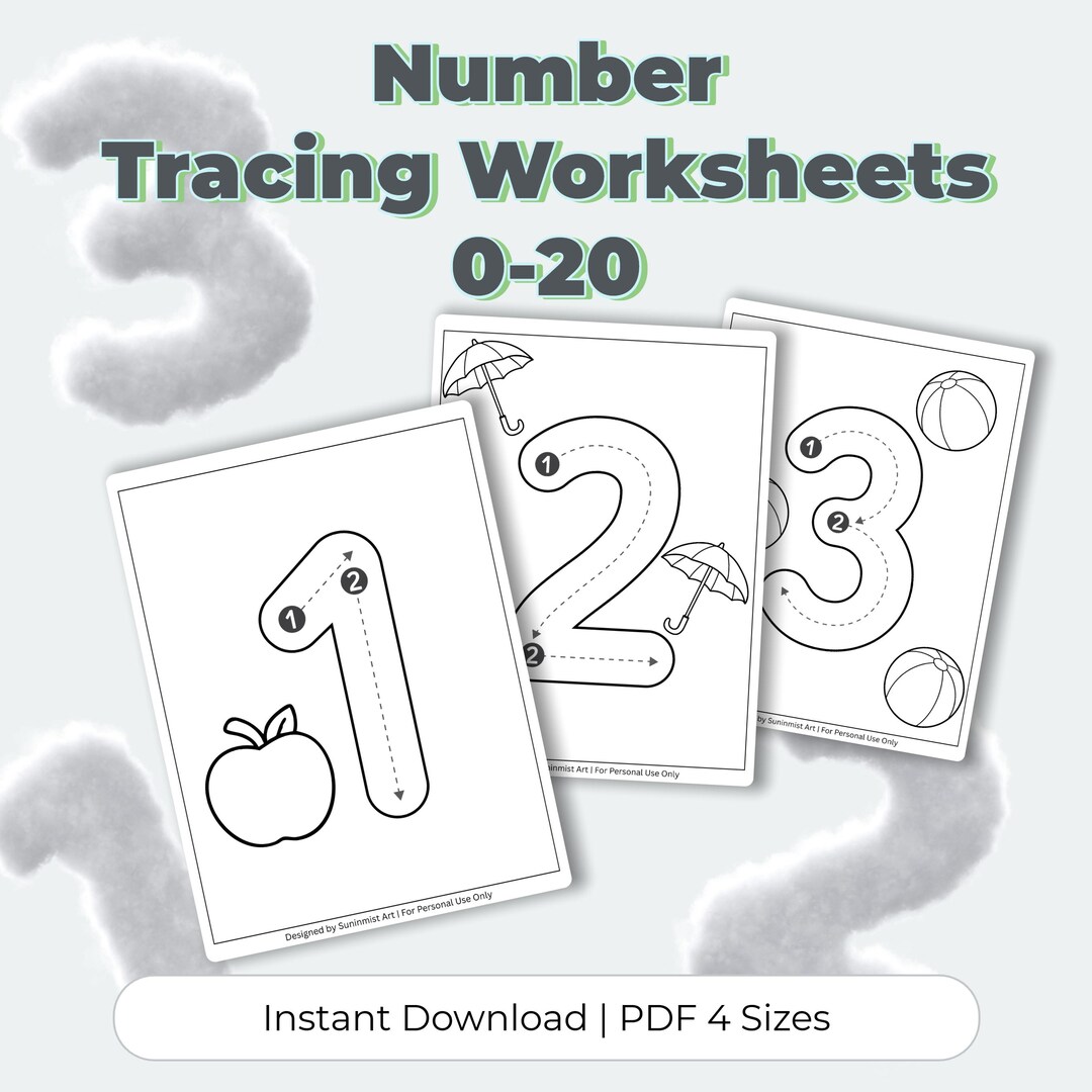 Number Tracing Worksheets 0–20, Count & Trace Activity Pages, Preschool ...