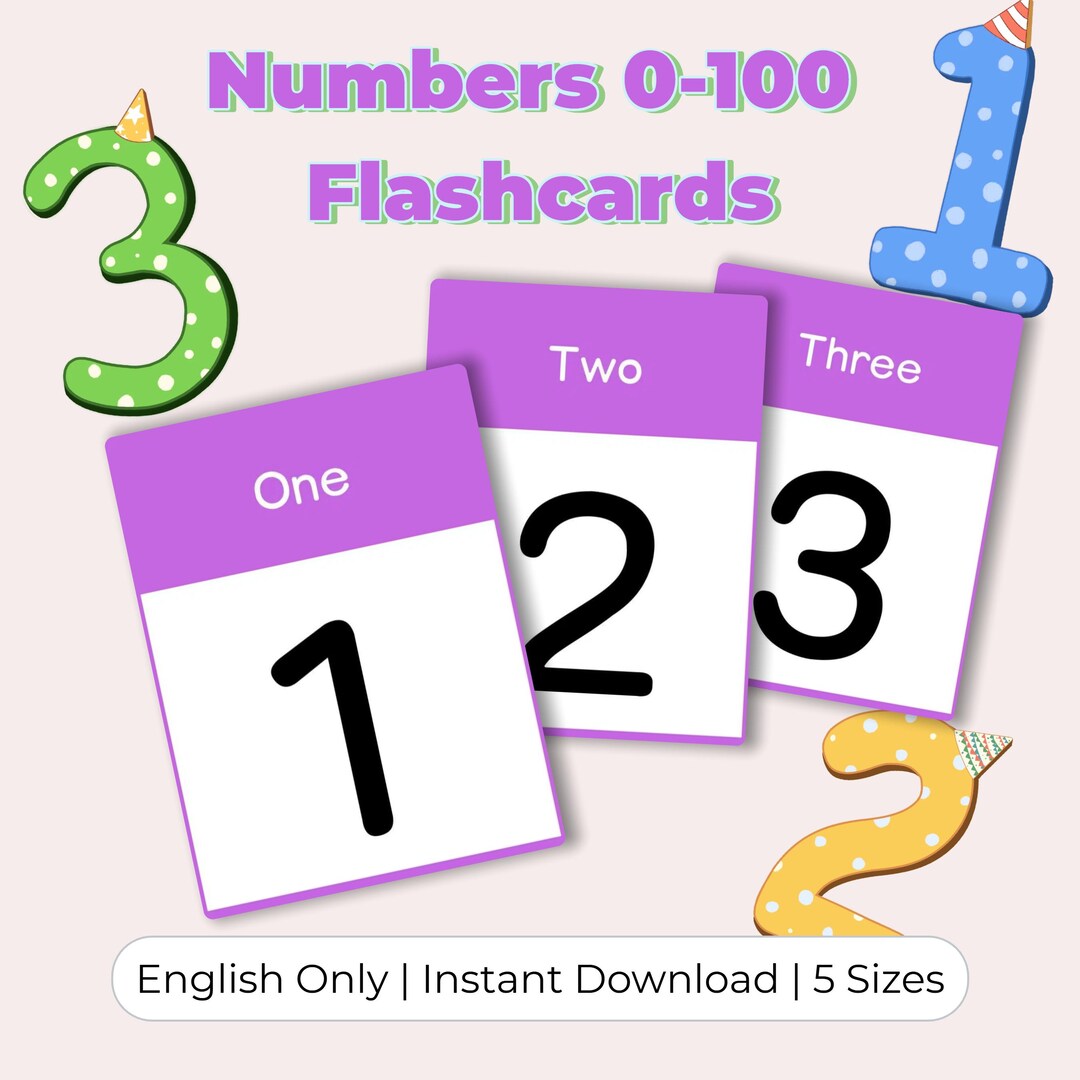 0–100 Number Flashcards | English Number Words & Numerals | Preschool ...