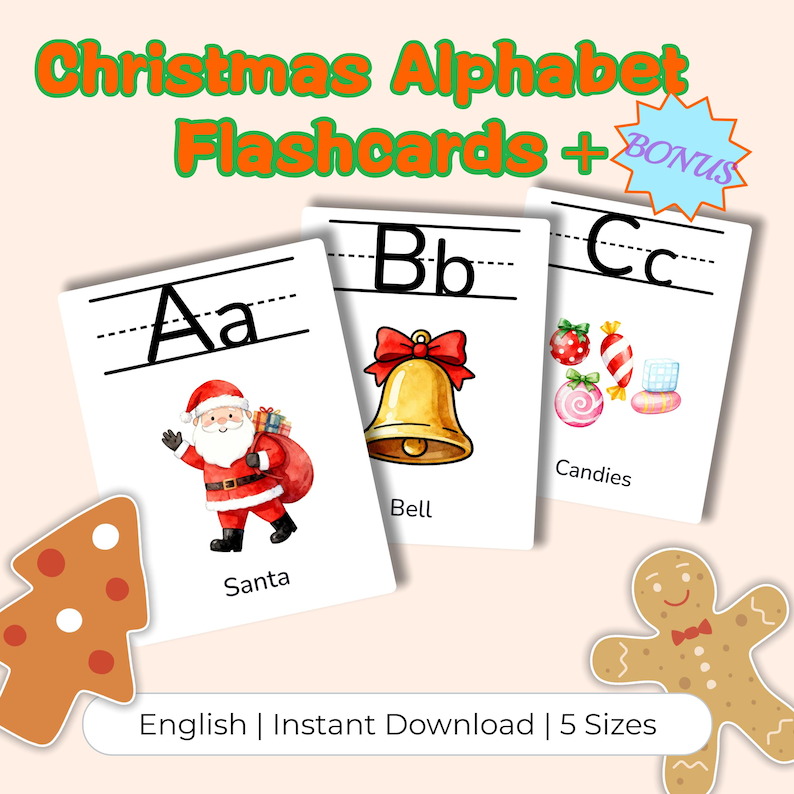 Christmas Alphabet Flashcards, Holiday Learning ABC, Winter Themed ...