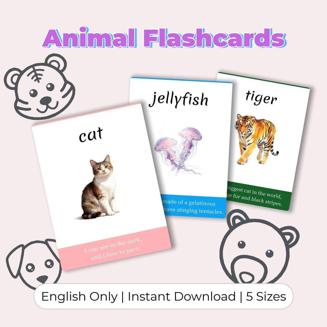84 Animals Flashcards, Kids Learning Cards, Preschool, Kindergarten ...