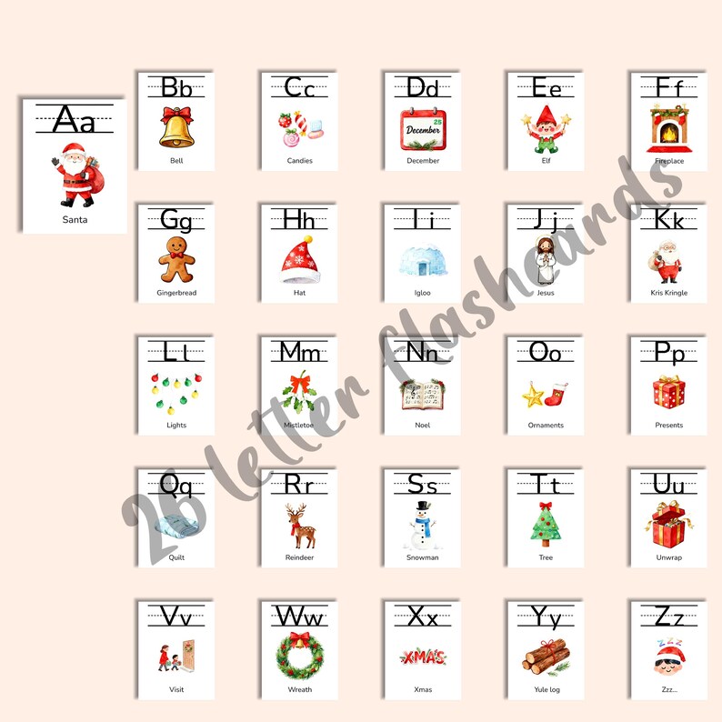 Christmas Alphabet Flashcards, Holiday Learning ABC, Winter Themed ...