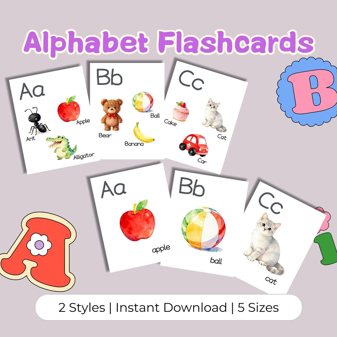 Watercolor Alphabet Flashcards, Educational Printable, Kids Learning ...