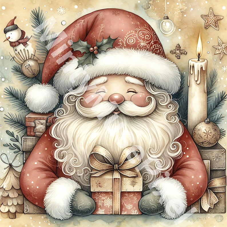 Vintage Santa Claus Clipart Set | Retro Christmas Illustrations ...