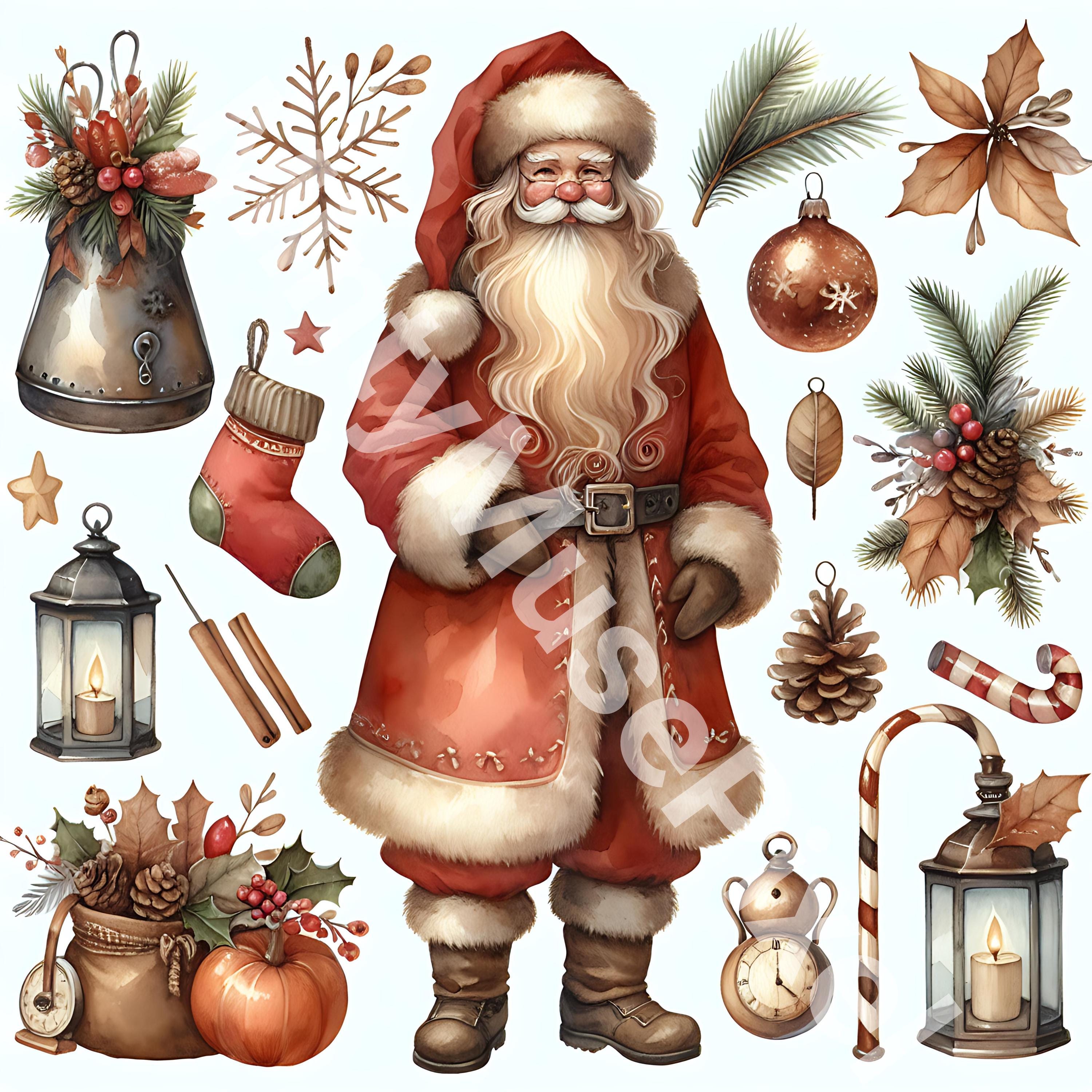 Vintage Santa Claus Clipart Set | Retro Christmas Illustrations ...
