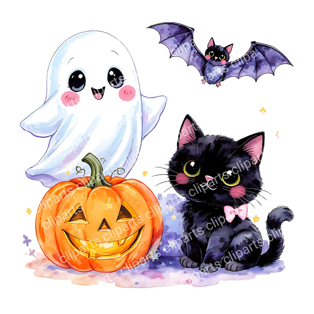 Kawaii Halloween Clipart Bundle | Spooky Sweet PNG (digital Download ...