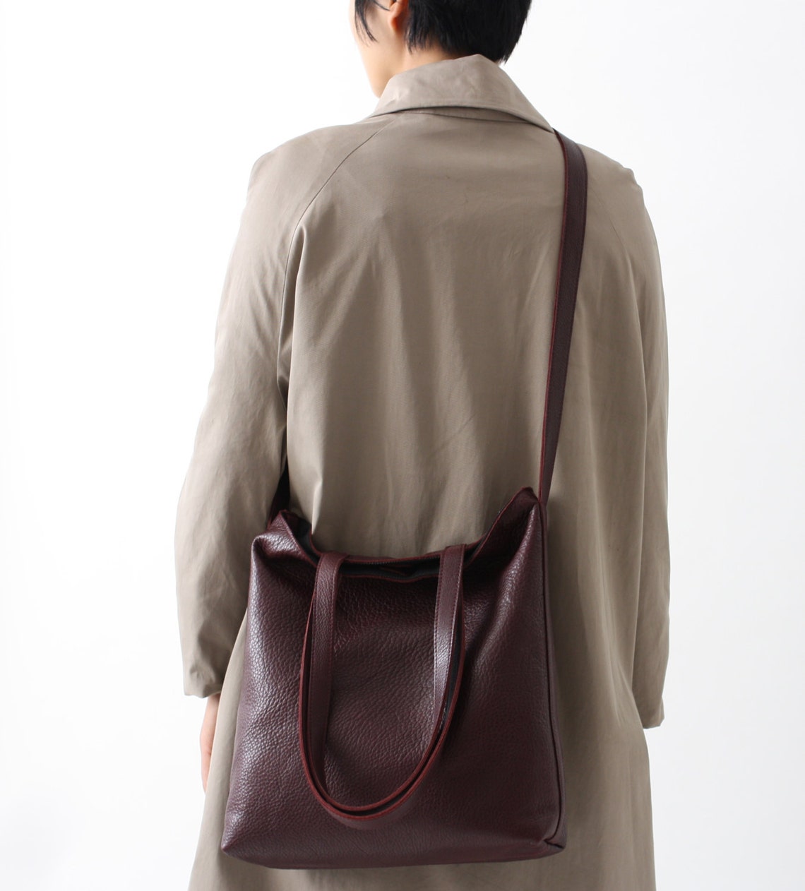 Multi-functional Leather Tote Black leather shopper | Etsy