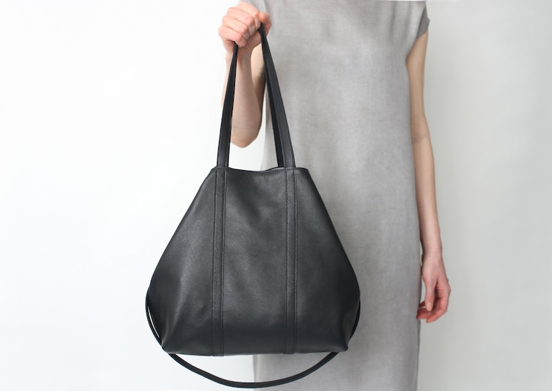 Leather Shopper Big Multi-functional Leather Tote Black With - Etsy