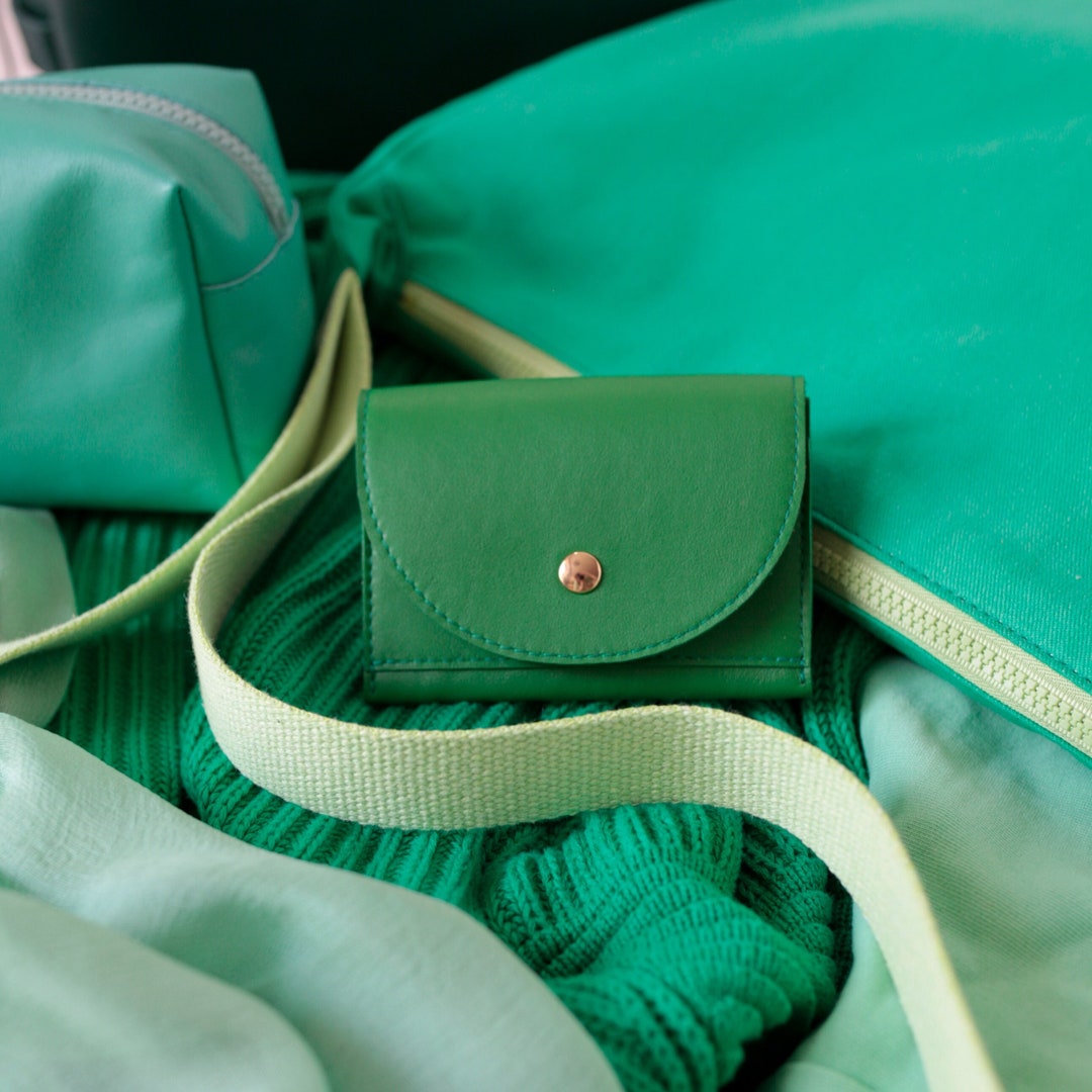 Small Wallet Grass Green, Flat Womens Wallet, Small Leather Purse, Mens ...