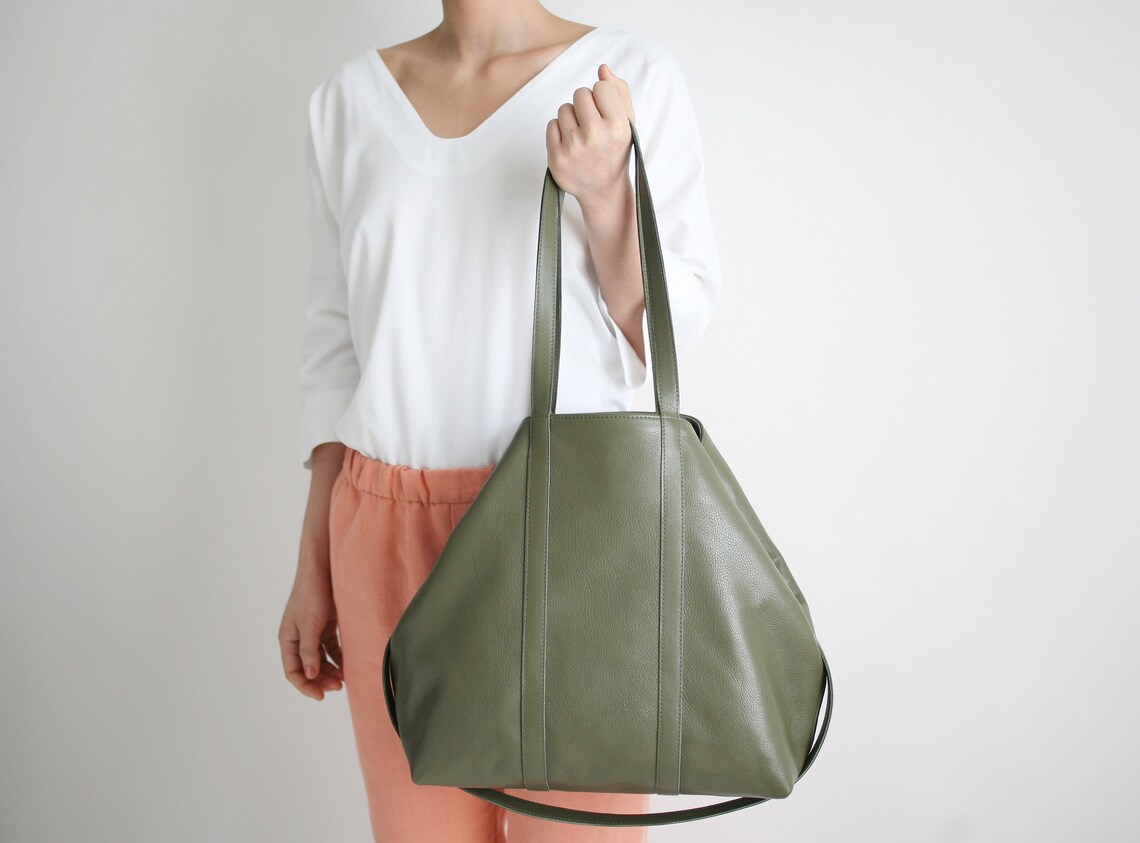 Leather Shopper Big Multi-functional Leather Tote Black with | Etsy