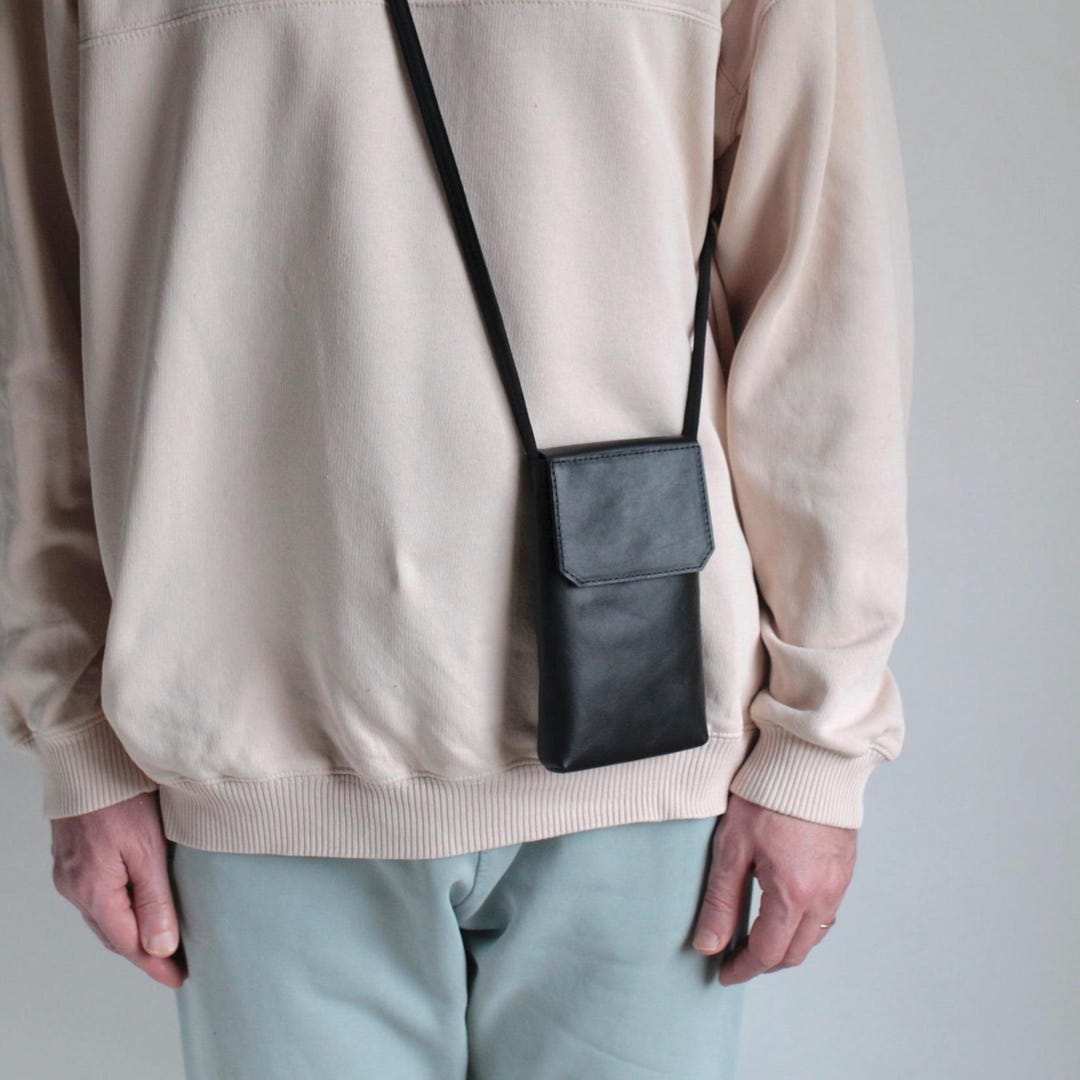 Minimalist Leather Mini Bag – Unisex, Handmade Black Phone Bag - Etsy