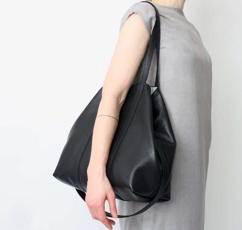 Leather Shopper Big Multi-functional Leather Tote Black With - Etsy