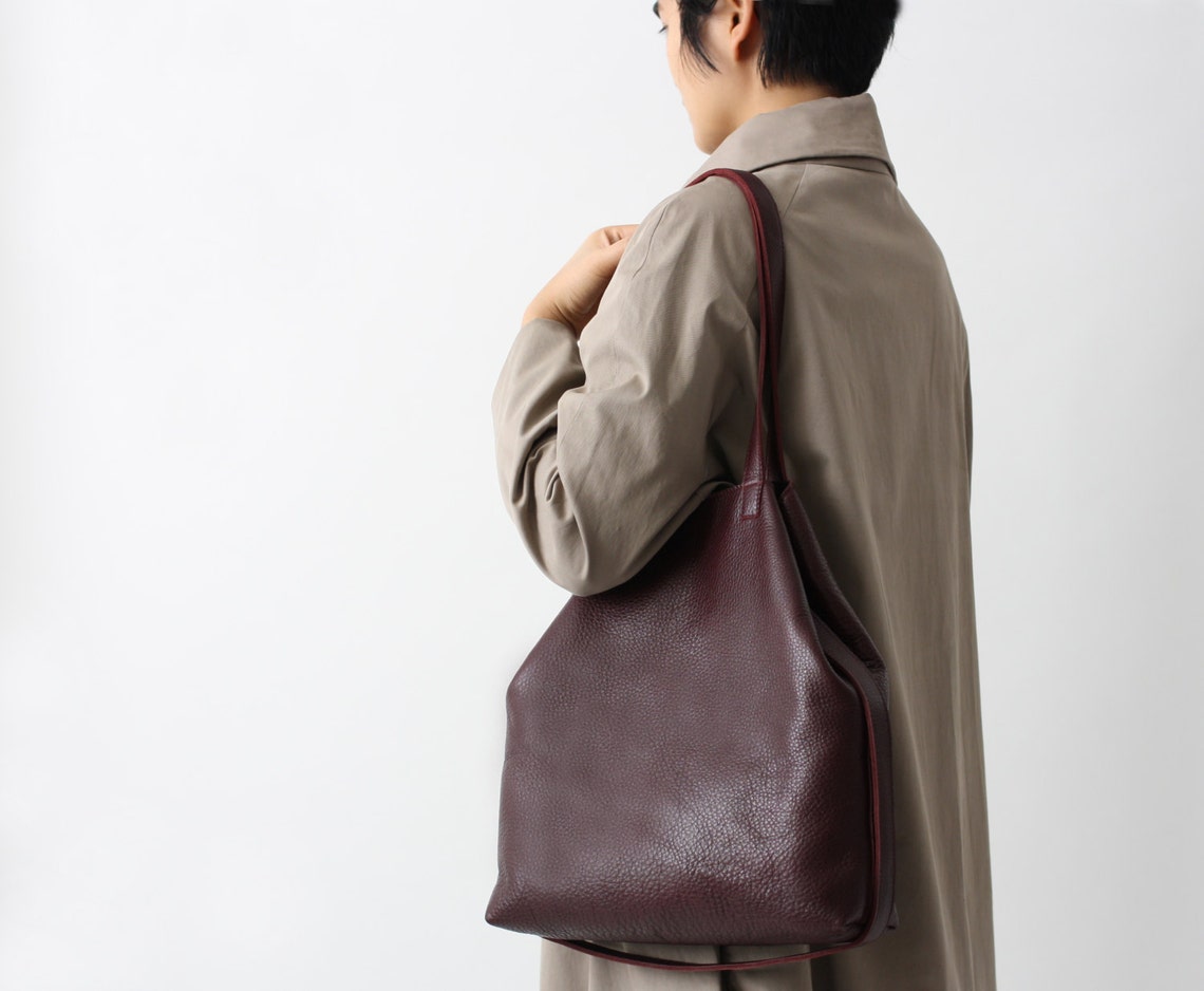 Multi-functional Leather Tote Black leather shopper | Etsy