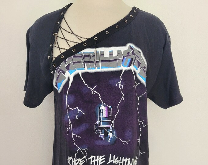 Metallica Ride the Lightning Band T-shirt Lace up With Chain - Etsy