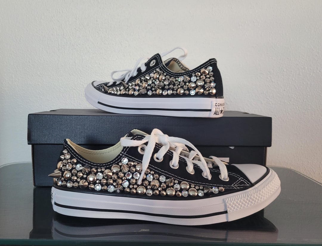Custom Studded Converse, Rhinestone and Spike Studded Converse Shoes *2 ...