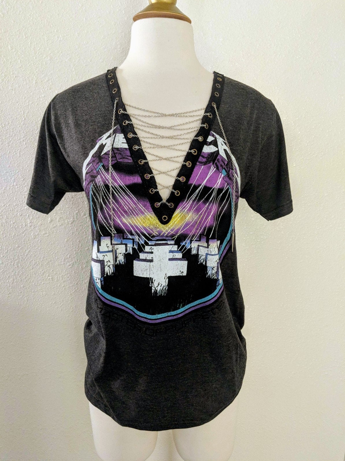 Metallica Lace up Chain T Shirt Rock Metal Band Master of - Etsy