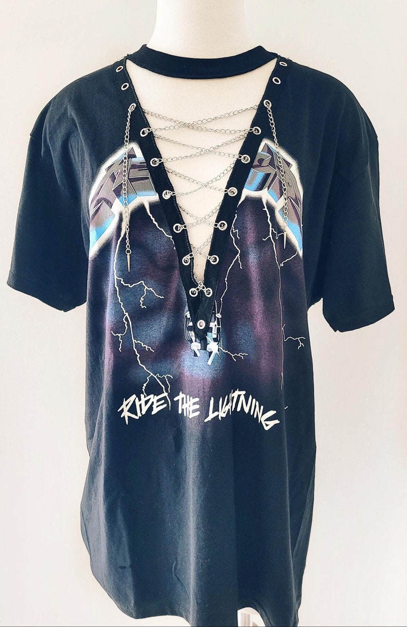 Metallica Ride the Lightning Band T-shirt Lace up With Chain - Etsy