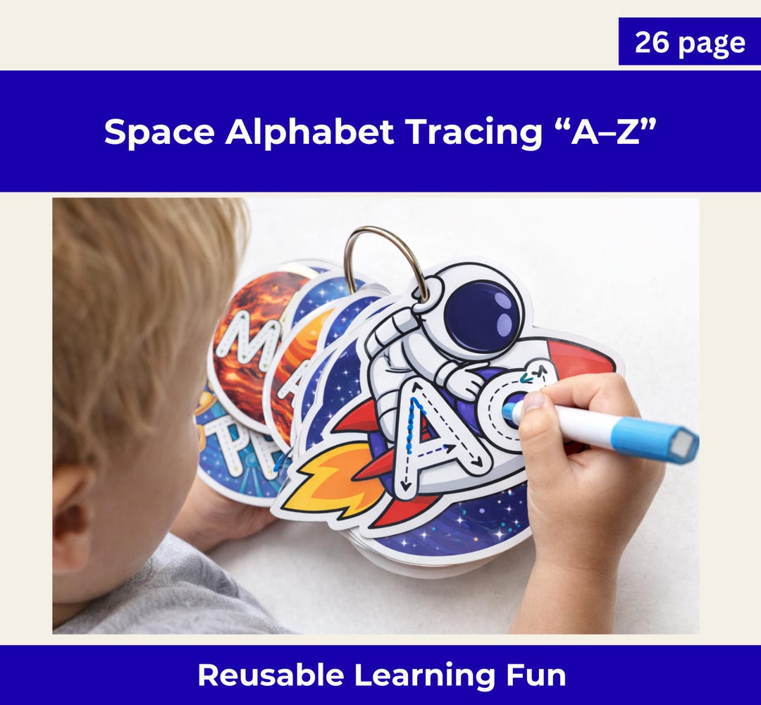 Alphabet Tracing Cards for Toddlers Space Theme Learning Activity (A–Z ...
