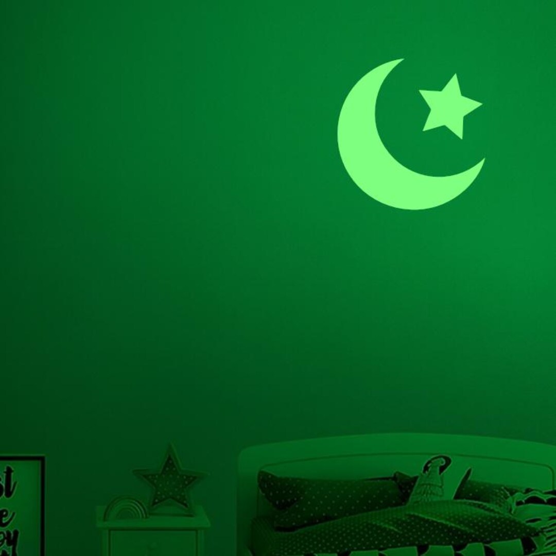 Moon With Star Glow Sticker | Waterproof Vinyl Decal | Luminous Wall or ...