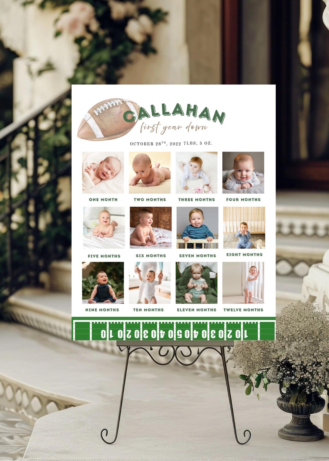 Football 1st Birthday Photo Milestone Template- Monthly Growth Chart ...