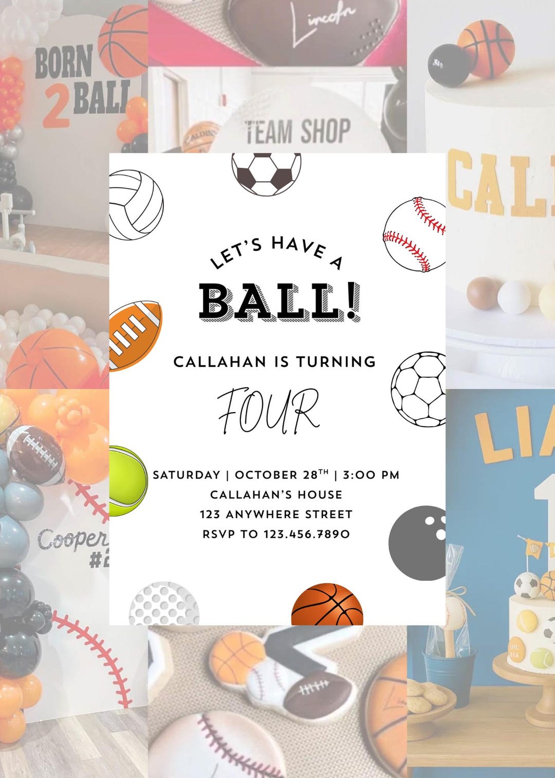 Lets Have a Ball Sports Birthday Party Invitation- Editable Birthday ...