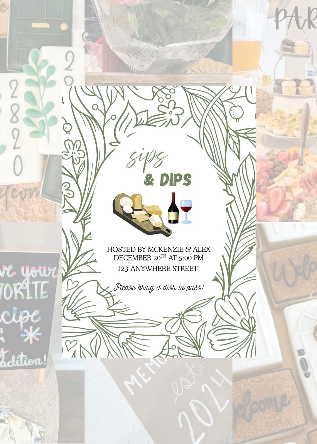 Sips and Dips Invite – Charcuterie Board Invitation- Wine & Cheese ...