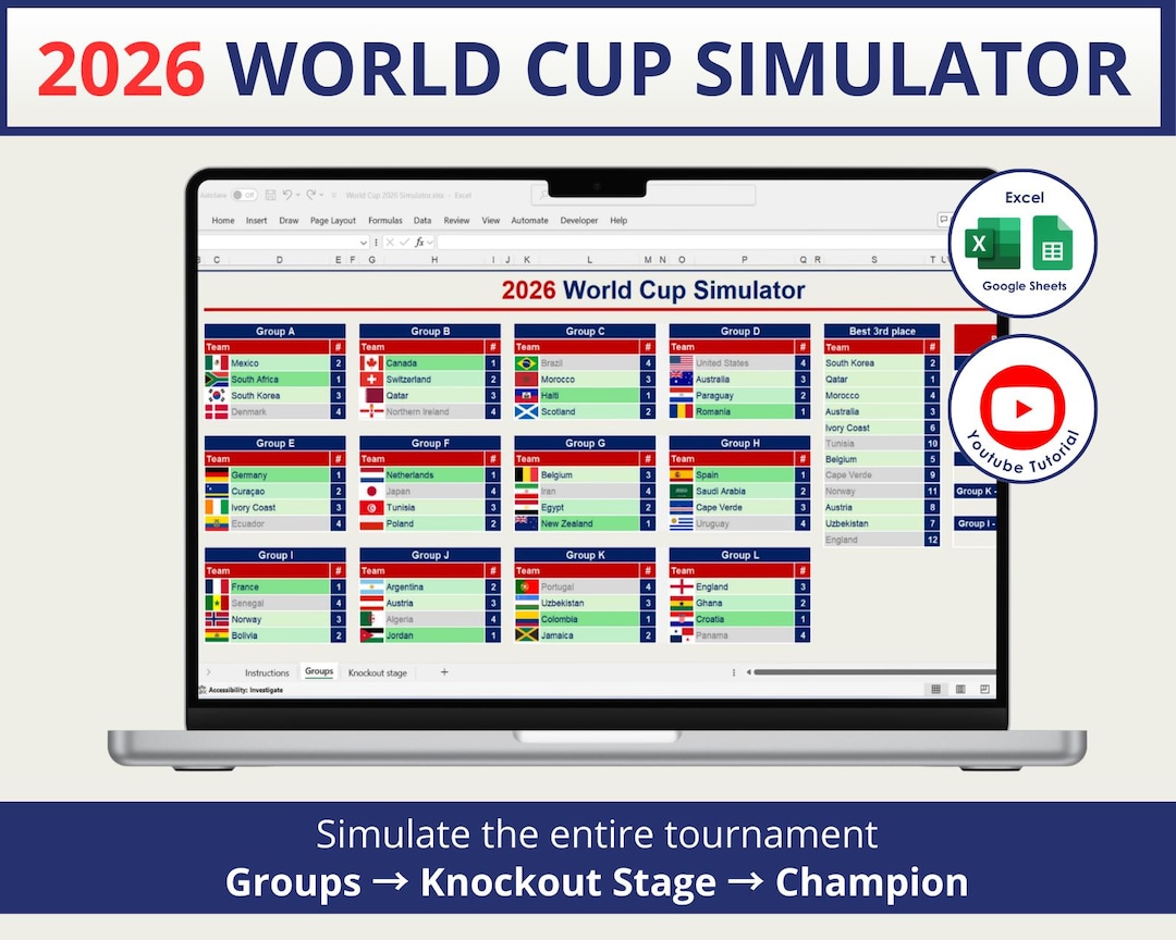 2026 World Cup Simulator Excel Template | Football Tournament Bracket ...