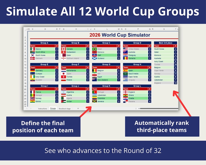 2026 World Cup Simulator Excel Template | Football Tournament Bracket ...
