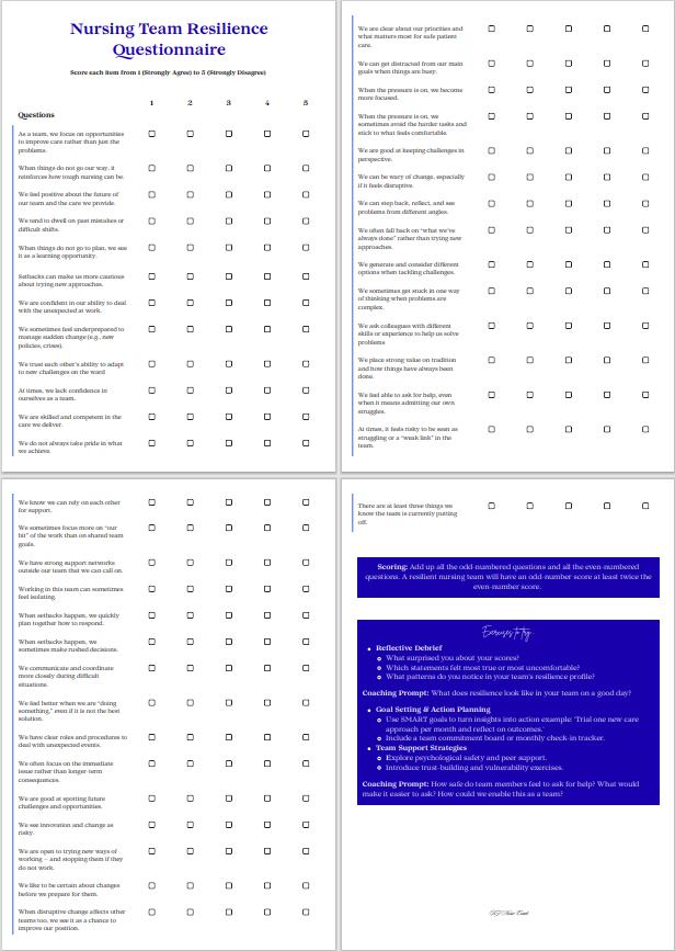 Nursing Team Resilience Questionnaire: Reflective Coaching PDF - Etsy