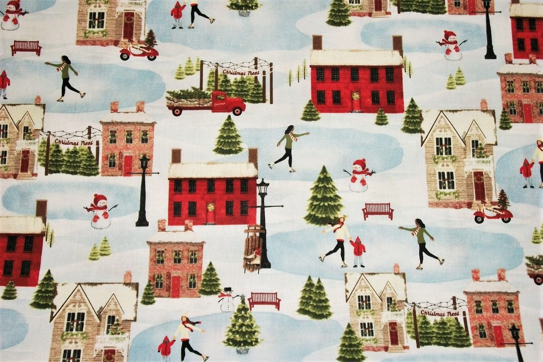 Snow Village Fabric, Christmas Fabric, Winter Fabric, by the Yard ...
