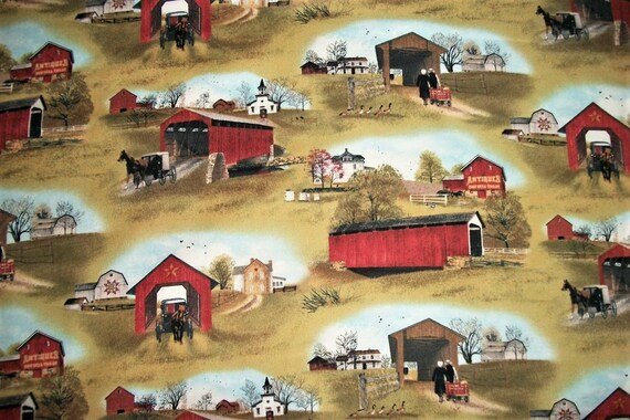 Covered Bridge Fabric Country Fabric Quilt Barn Fabric by | Etsy